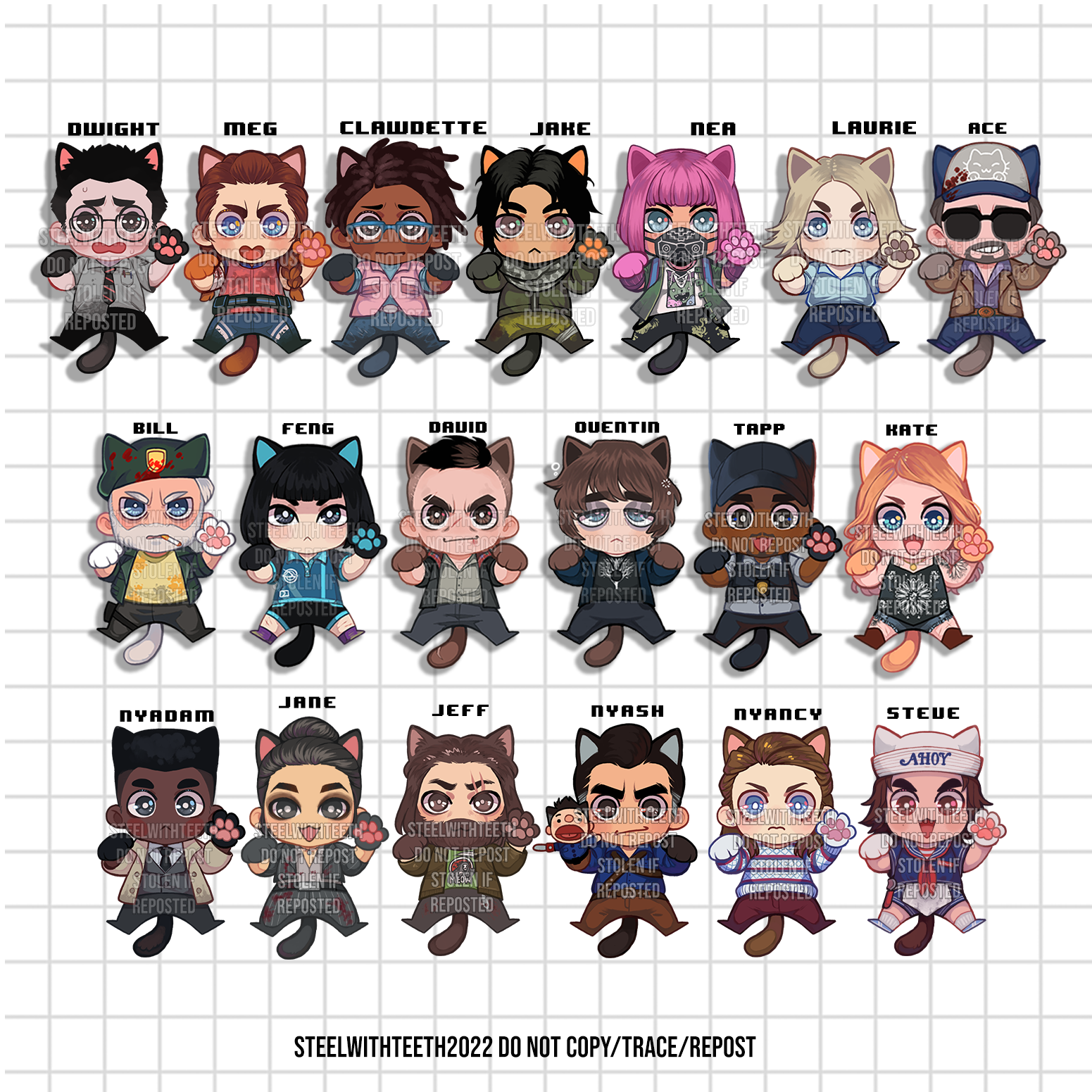 DBD Kitty Stickers: SURVIVORS – STEELWITHTEETH